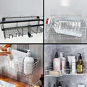 AccEncyc Shower Caddy Adhesive Hooks Replacement, Shelf Basket Soap Suction Hooks, Strong Sticker Hooks for Bathroom Shower Caddy Corner Storage Hanging Hooks (2pcs 3-Hooks)