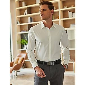 COOFANDY Mens Long Sleeve Dress Shirts Wrinkle Free Stretch Dress Shirt Casual Button Down Shirts A-White