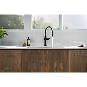 KOHLER 22972-BL Crue Pull Down Kitchen Faucet, Kitchen Sink Faucet with Pull-Down Sprayer, Pull-Down Kitchen Sink Faucet with Multi Function Spray Head, Matte Black