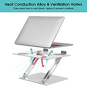 GOPHOR Laptop Stand, Adjustable Laptop Stand for Desk with Heat-Vent , Aluminum Ergonomic Laptop Riser, Portable Computer Notebook Stand Compatible for MacBook, Dell, HP More 10-17" Laptops (Silver)