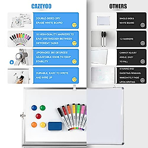 Dry Erase White Board, Cazeyoo Magnetic Desktop Whiteboard 16 x 12inch with Stand, 10 Markers, 4 Magnets and 1 Eraser, Portable Double-Sided White Board for Kids Drawing, Office, Home, School