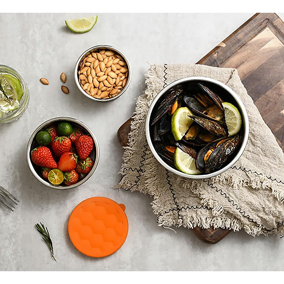 Stainless Steel Containers w/Lids, Set of 5 (3oz, 6oz, 12oz, 20oz, 30oz), Leak-proof Food Storage, Nesting Snack Organizer, Reusable Airtight Lunch Bento Box