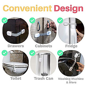 6-Pack Child Proof Locks for Cabinet Doors, Drawers, Fridge, Toilet Seat, Dishwasher, Trash Can, Cupboard - 3M - No Drilling - Child Safety Locks for Cabinets and Drawers - Baby Proofing Cabinet Lock