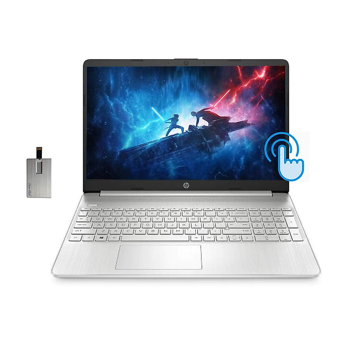 HP 2021 15.6” FHD IPS Touchscreen Laptop Computer, 10th Gen Intel Core i5-1035G1 Processor, 32GB RAM, 1TB SSD, HD Audio, HD Webcam, Intel UHD Graphics 620, Win 10, Silver, 32GB SnowBell USB Card