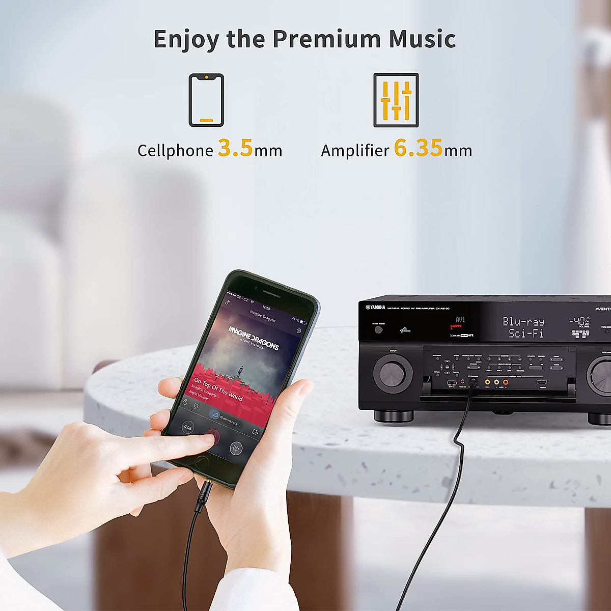 CableCreation 3ft 3.5mm 1/8" Male Stereo to 6.35mm 1/4" Male TRS Stereo Audio Cable Gold Plated Compatible with iPod, iPhone, Laptop, Home Theater, Amplifiers, Guitar and More,1 Meter/Black