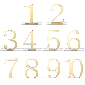 10 Pcs Gold Table Numbers Wedding Table Numbers 1-10 Signs Acrylic Table Numbers with Protective Film Elegant Gold Mirror Numbers for Wedding Reception Party Birthday Anniversary Event Decorations