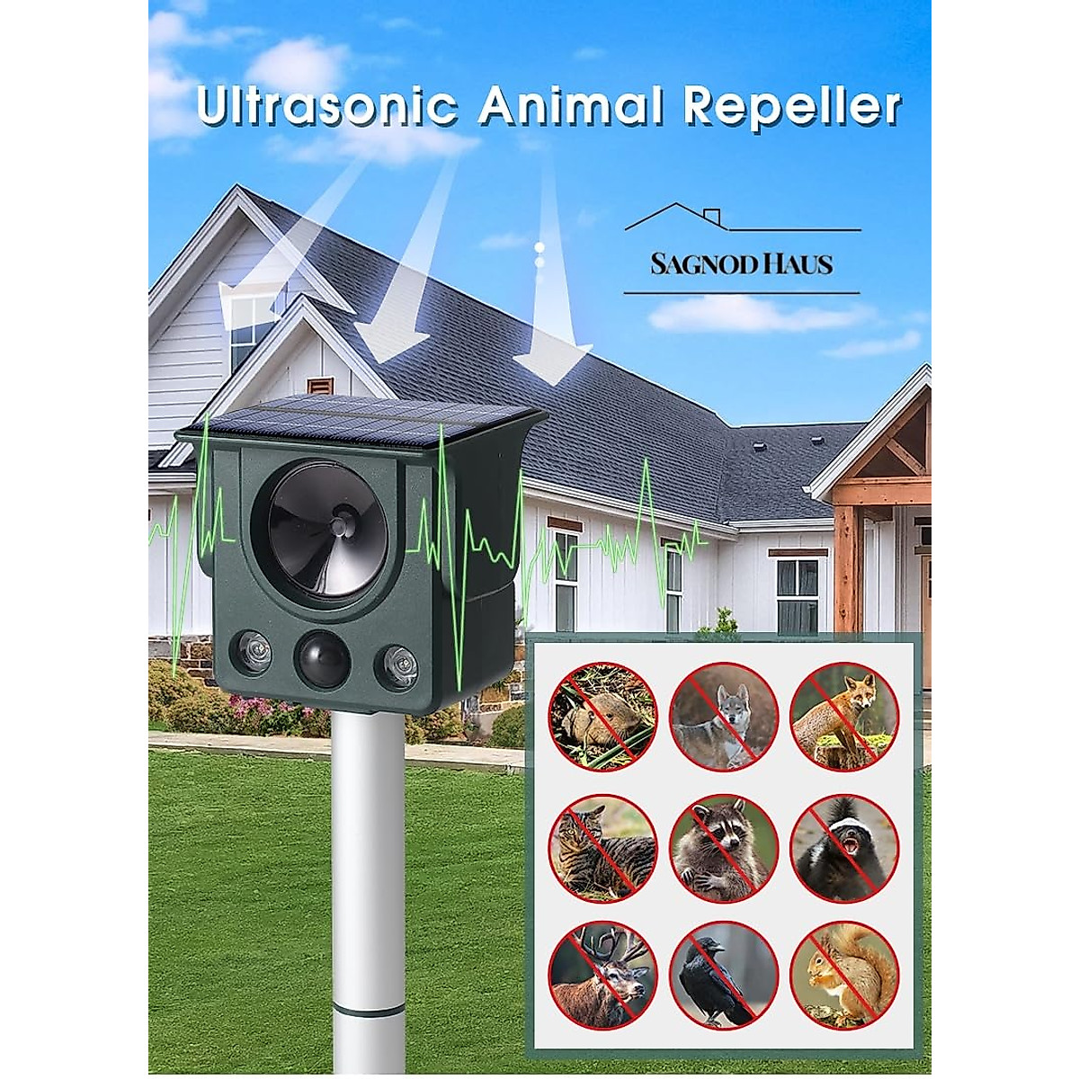 Animal Repellent Outdoor,Ultrasonic Pest Repeller with Motion, Light Sensor and Sound for Cat/Birds/Deer/Skunk/Rat/Squirrel. Deterrent Devices for Yard, Garden, Farm or Patio