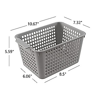Ramddy Pantry Storage Baskets Bin, Small Plastic Gray Basket, 6 Packs