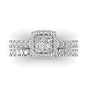 Clara Pucci 1.57ct Princess Cut Halo Solitaire with Accent Stunning Moissanite Diamond Statement Bridal Ring Band Set 14k White Gold 8.25