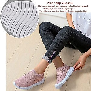 Dimleen Womens Rhinestones Glitter Fashion Mesh Walking Shoe Breathable Slip-on Loafers Non-slip Orthopedic Arch Support Sock Sneaker (black,10,Women,10)