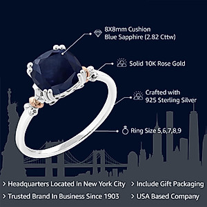 Gem Stone King 925 Sterling Silver & 10K Rose Gold 8MM Cushion Gemstone Birthstone Engagement Ring | Wedding Anniversary Promise Ring For Women | Size 5,6,7,8,9