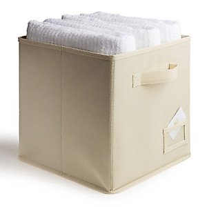 Safari Foldables Two Handle Foldable Fabric Storage Cube Closet Organizer, Cream Beige, Pack of 6