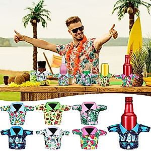 Funtery 6 Pack 12 oz Can Cooler Sleeves Funny Hawaii Can Shirt Neoprene Tiny Coat Can Jacket for Tropical Aloha Luau Beach Birthday Party Supplies