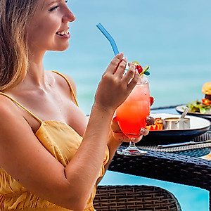 Sursip Set of 6 reusable stainless steel straws with silicone, 8mm Wide Straws for Smoothies Shakes,6 Steel Straws,6 Silicone Tips,1 Straw Cleaning Brush,Removable and easy to clean