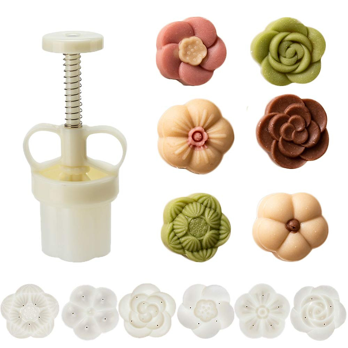 Ylskmu Cookie Stamp 6pcs 50g Moon Cake Mold Set, Thickness Adjustable Mid Autumn Festival DIY Hand Press Cookie Cutter Dessert Pastry Decoration Tool Moon cake Maker