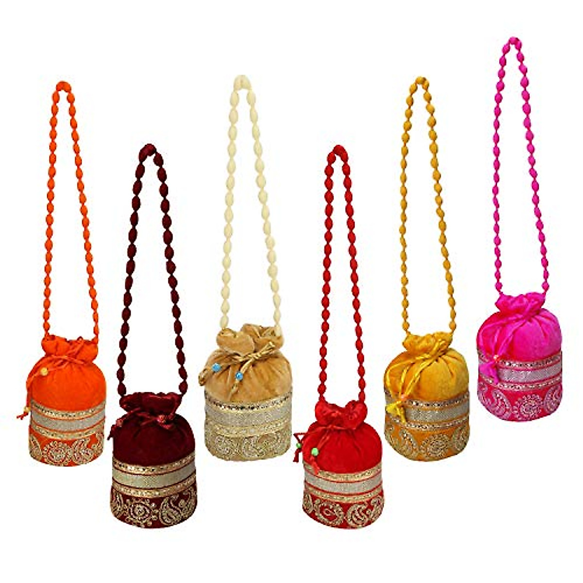 Indian Velvet Potli (Pack of 6 Potli Bag in assorted color), Jwelery Pouch, Coins Pouch