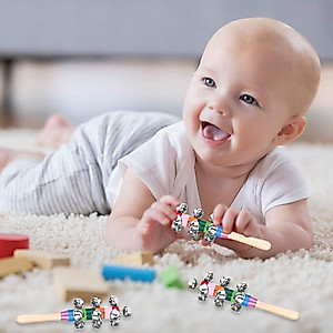 Juryfew Hand Sleigh Bells,Wooden Handle Jingle Bells Musical Instrument for Children Rainbow Music Bells,School Desk Ringbell for Holiday Wedding Babies Nickel Plated Bells Christmas Decoration (10 Pcs)