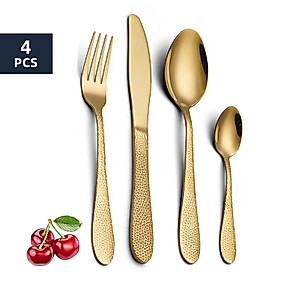 Silver Hammered Silverware Set,GULSARAYI 24-Piece Stainless Steel Flatware Set for 6, Metal Tableware Cutlery Set Includes Dinner Knives/Forks/Spoons, Modern Design & Mirror Polished