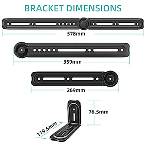 HCMOUNTING Soundbar Mount Bracket, Sound Bar Mounts Under TV or Above TVs Fits Most Sound Bars Up to 20 Lbs, Soundbar TV Mount with 180° Adjustable Extension Plates and L-Shaped Hooks