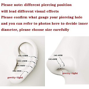 MILACOLATO Hypoallergenic Nose Rings Hoops 8Pcs 18G 316L Stainless Steel Hinged Segment Clicker Rings for Septum Cartilage Daith Conch Helix Rook Tragus Ear Lobe Sleeper Earrings Nose Piercing Jewerly for Men Women, 6/8/10/12mm