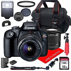 Canon EOS Rebel T100 DSLR Camera w/Canon EF-S 18-55mm F/3.5-5.6 III Zoom Lens + Case + 32GB SD Card (15pc Bundle) (Renewed)