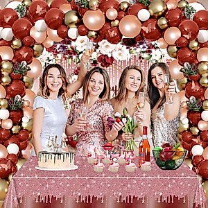 Yancan Floral Happy Birthday Decorations Women Birthday Party Supplies Including Flower Birthday Backdrop, Burgundy Rose Gold Balloons Garland Arch Kit, Tablecloth, Cupcake Toppers for Girls