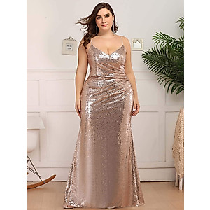 Ever-Pretty Women's Mermaid Spaghetti Straps Plus Size Fall Dresses for Curvy Women Gold US22