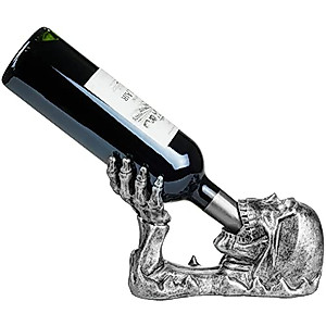 BRUBAKER Wine Bottle Holder Skull - Skull with Skeleton Hand Silver - Polyresin Bottle Decoration Figure Hand Painted Wine Accessory - Funny Wine Gift