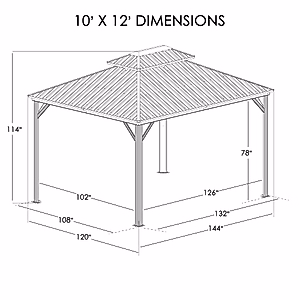 Kozyard Caesar 10'x12' Hardtop Gazebo - Permanent Metal Pavilion with Netting and Shaded Curtains for Patio, Backyard, and Deck - Galvanized Steel Outdoor Aluminum Canopy, Double Roof Gazebo (Grey)