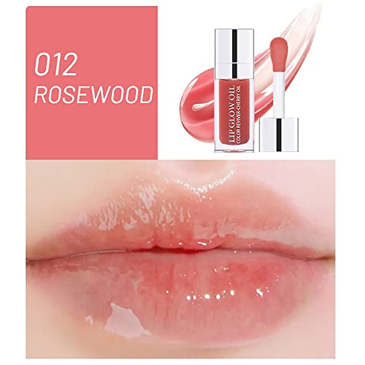 ZARICS Plumping Lip Oil, Hydrating Lip Gloss Tinted Lip Balm Lip Care Transparent Toot Lip Oil, Long Lasting Nourishing Lip Glow Oil Non-sticky Big Brush Glitter Shine Primer Lip Tint (ROSEWOOD)
