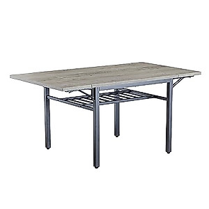 AMNOOL Folding Dining Table 1.2 Inch Thick Table Top Rectangle Retractable Dining Table with 2 Drop Leaves Adjustable Legs Desk Game Table for Dining Room Living Room Small Space (Grey)