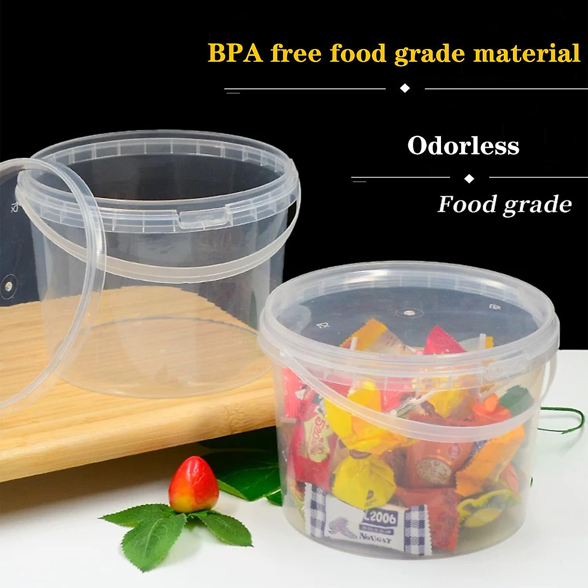 SHPii 68 oz Ice Cream Tub with Lid, Tamper Proof, BPA Free, Freezer and Microwave Safe Food Storage Container, Reusable Airtight Container, Leak Proof Tub for Snacks Deli Fruits, Drinks.(10 pack)