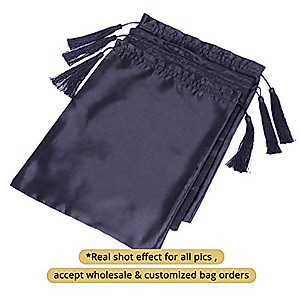 Silk Satin Wig Bags, Hair Storage Bags for Packaging Wigs, Bundles, Hair Extensions, Travel, Large Satin Bags with Drawstring Pouches Gift Bags with Tassel AliPearl Hair Bags (3 Black Bags)