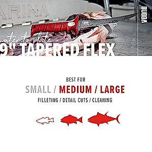 Bubba 9 Inch Tapered Flex Fillet Knife with Non-Slip Grip Handle, Full Tang High Carbon Stainless Steel Titanium Coated Non-Stick Blade, Lanyard Hole and Synthetic Sheath for Fishing