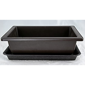 Rectangular Plastic Bonsai Training Pot, Cactus & Succulent Planter + Tray 10"x 7.5"x 3" - Dark Brown