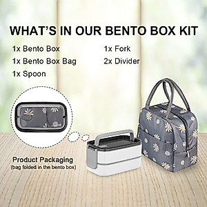 Adult Bento Box Lunch Box Large, Bento Box Japanese Lunch Box Kit with Bag & Utensils, Food Picks for Bento Box Containers, Stackable Bento Box for Adults, Microwave Bento Boxes BPA-free Food Safe