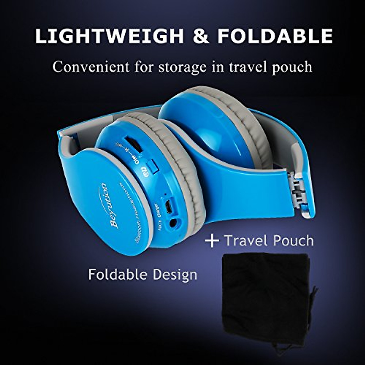 New Blue Color Over-Ear- HiFi Stereo- Bluetooth Headphones Headset-with Retail Package!
