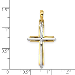 Sonia Jewels 14k Yellow and White Gold Two Tone Unique Cross Pendant Charm - 35mm x 18mm
