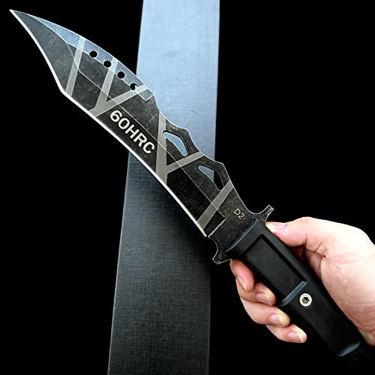 HOLYEDGE 14.1 inch Stonewash Full-tang Fixed Blade Tactical Knife - Fantasy Large Sturdy Military Survival Combat Knife Camping Hunting Knives with Sheath