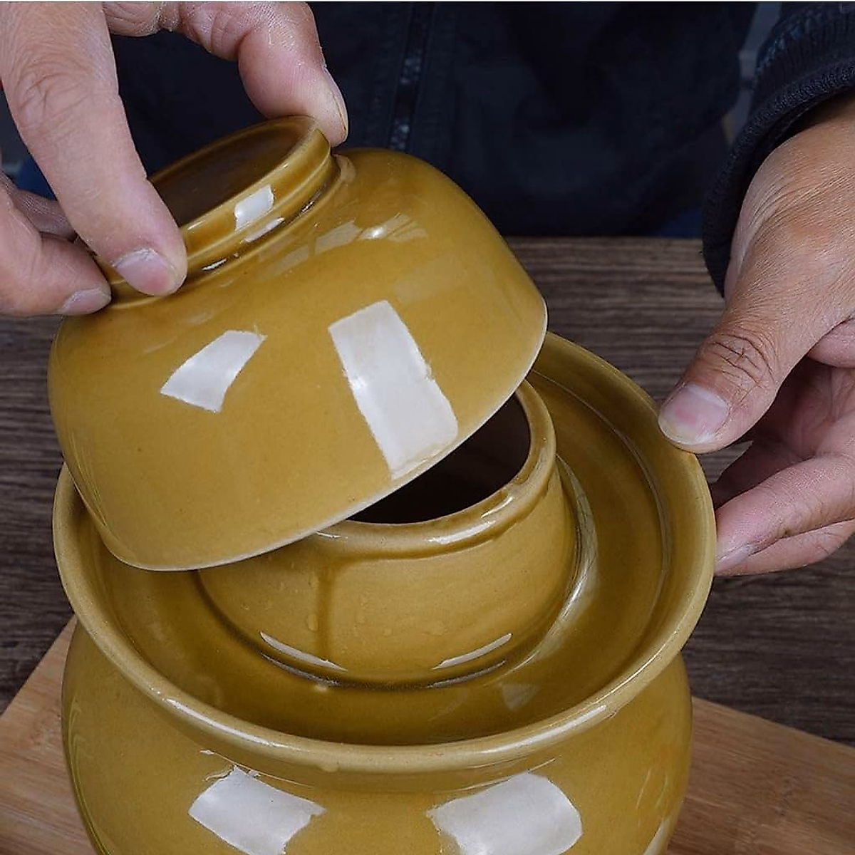 Ceramic Thickened Ceramics Fermenting Jar, Porcelain Pickling Jar,Crock Jar Stoneware Pot, Kimchi Pot with Lid Food Storage, Water Seal Fermenting Pickling Kimchi Crock 1KG jars (Size : 6.5KG) ( Size