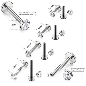 ORAZIO 8 Pcs 18G Stainless Steel Nose Piercing Lip Rings Studs Ear Piercings 6-12mm