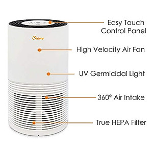 Crane Air Purifier with True HEPA Filter, Germicidal UV Light, 300 Sq Feet Coverage, Timer Function, Sleep Mode, Washable Particle Filter, EE-5068