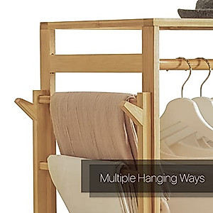 MoNiBloom Bamboo 6-Tier Garment Rack with Shelves Closet Coat Storage Organizer Clothes Hanging Rack with Pants Rack & Hooks for Bedroom, Living Room, Office, Mudroom, Natural