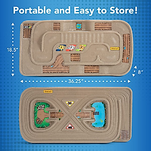 Simplay3 Portable Carry and Go Kids Race Track Toy Car Train Table, 2-sided No Assembly for Children 3 4 5 6 7 Years Old Boys Girls, Made in USA