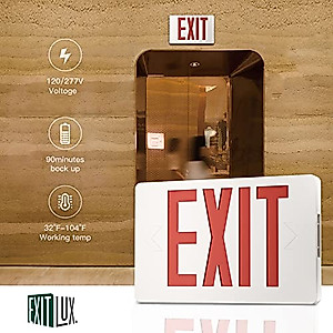 EXITLUX 2 Packs LED Exit Lights with Emergency Lights-Double Face Two LED Adjustable Head Emergency Exit Lights with Battery Backup Dual LED Lamp ABS Fire Resistance UL Listed 120-277VAC.…