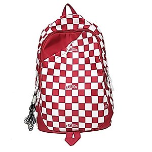 Cute Backpack Comes with Checkered Pendants for free Klein Blue Plaid Kawaii Teen (Red)