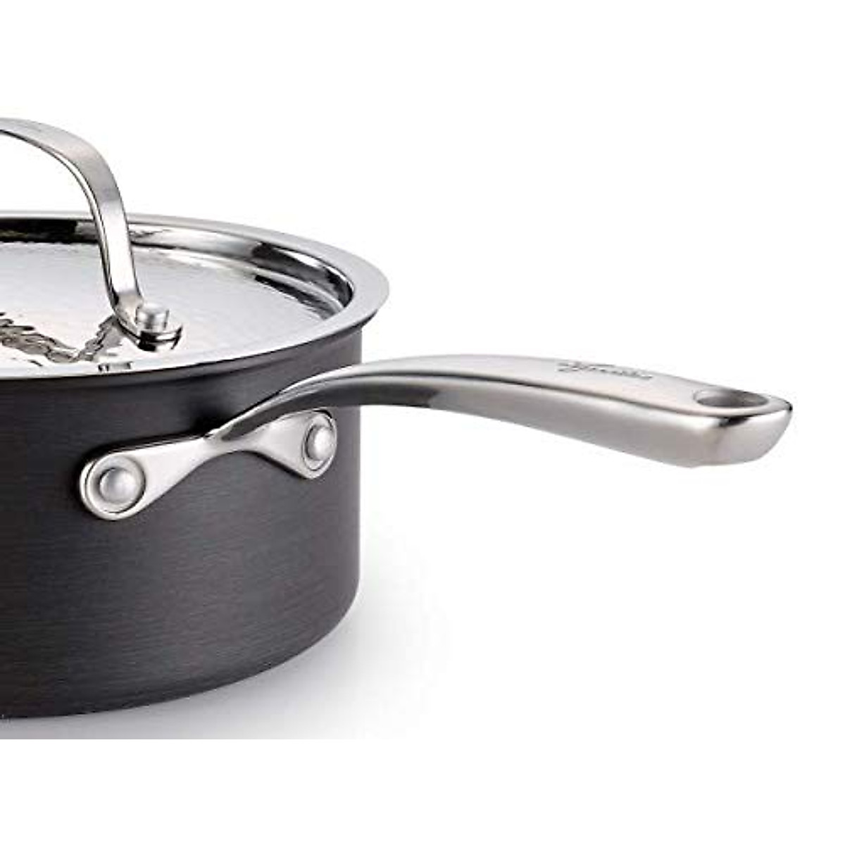 Lagostina Nera Hard Anodized Nonstick 2-Quart Saucepan with Hammered Stainless Steel Lid, Dishwasher Safe Cookware,Grey