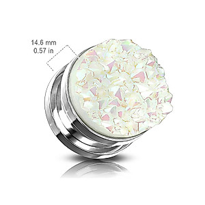 Pierced Owl Stainless Steel White Druzy Stone Screw Fit Plug Gauges, Sold As Pair (6mm (2GA))