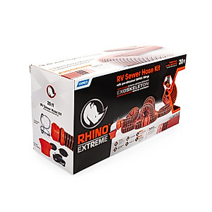 Camco RhinoEXTREME 20-Foot Camper/RV Sewer Hose Kit | Features TPE Technology for Abrasion Resistance and Crush Protection | Includes Pre-Attached Rhino Swivel Fittings (39867)