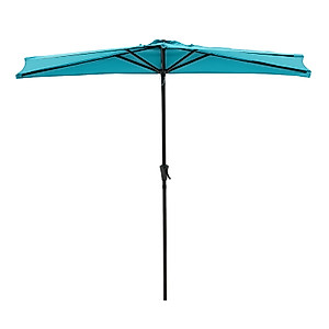 COBANA 9’ Half Round Patio Outdoor Umbrella with Crank for Deck, Balcony, Garden or Terrace Shade, Blue